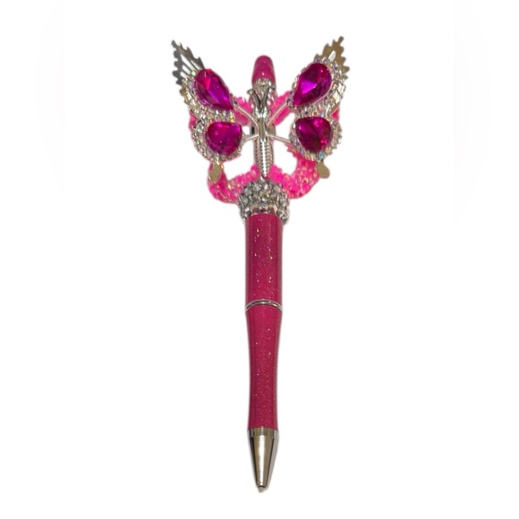 Hand Crafted | Office | Pink Bouncing Butterfly Beaded Pen | Poshmark
